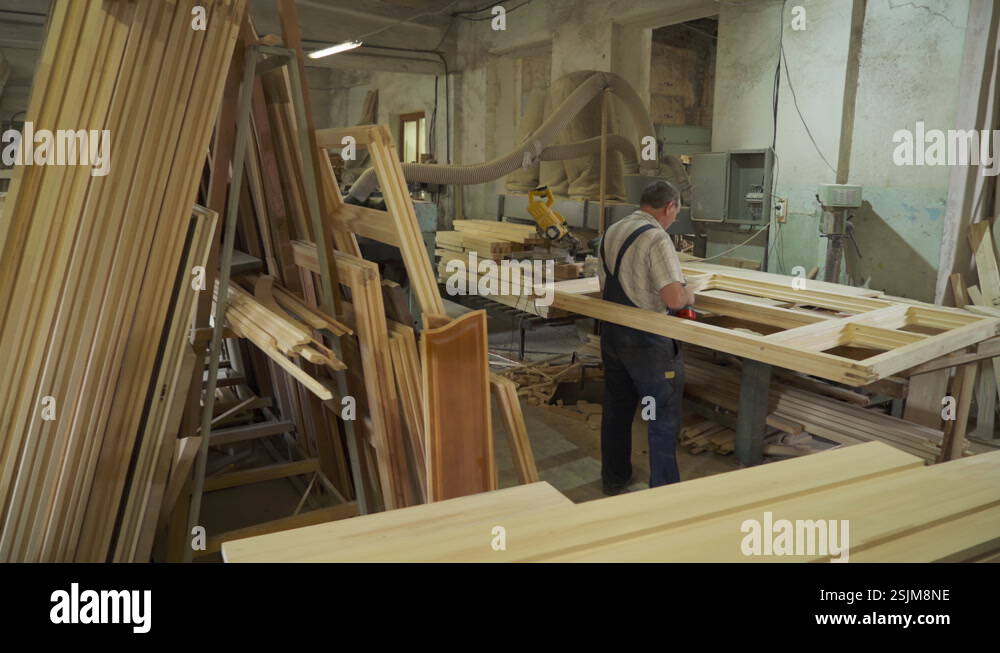 Professional Carpenter Using Technical Tools To Produce Wooden Window ...