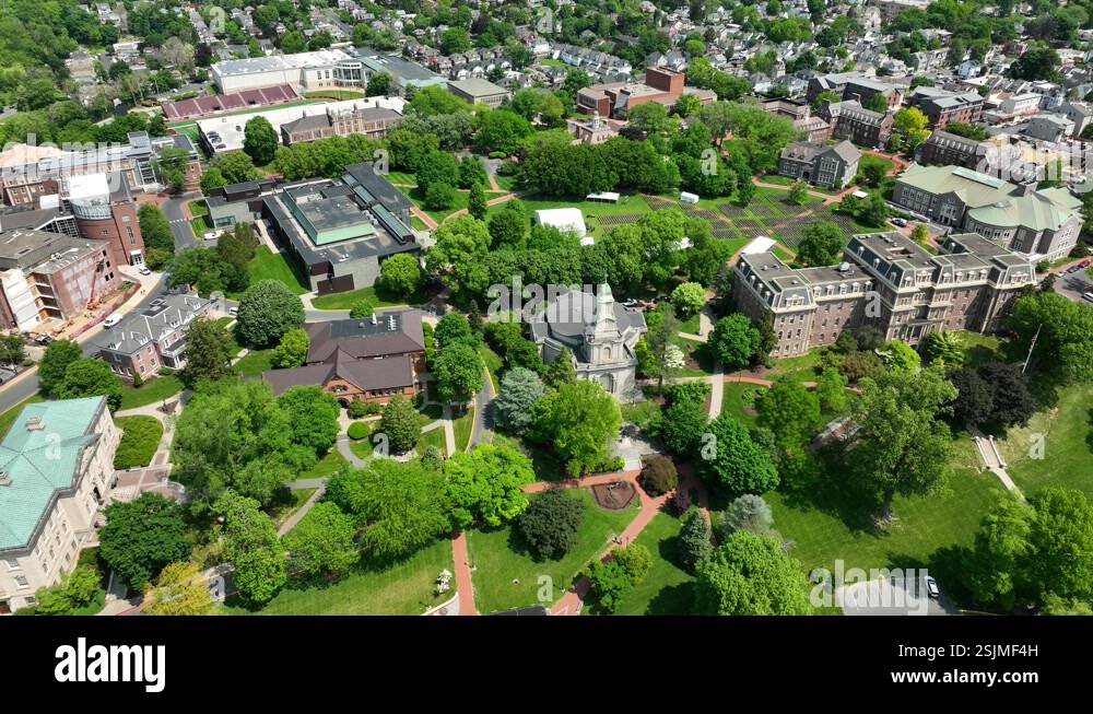 University college campus in USA. Historic old stone Gothic ...