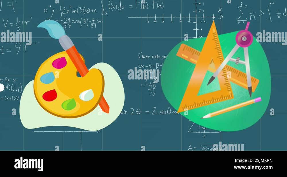 Animation of geometric equipment and color palette icon against ...