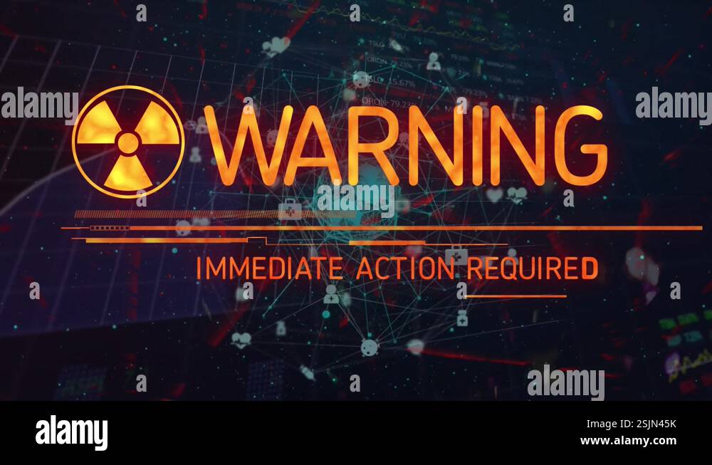 Animation of radioactive symbol and warning text over globe of digital icons and Stock Video ...