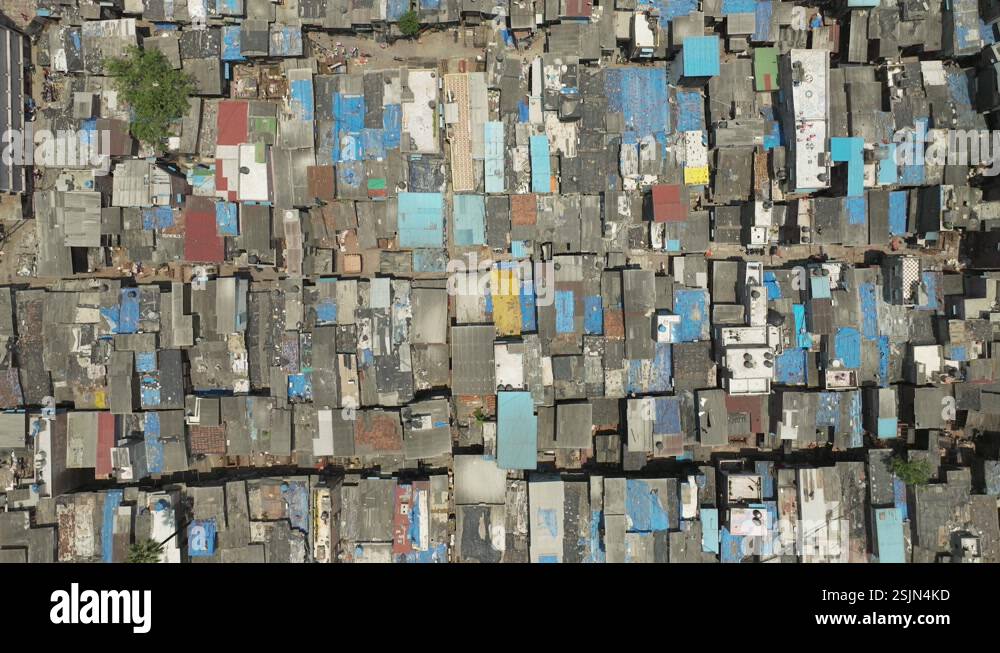 Dharavi slum, Overpopulated housing complex in Mumbai, topdown view ...