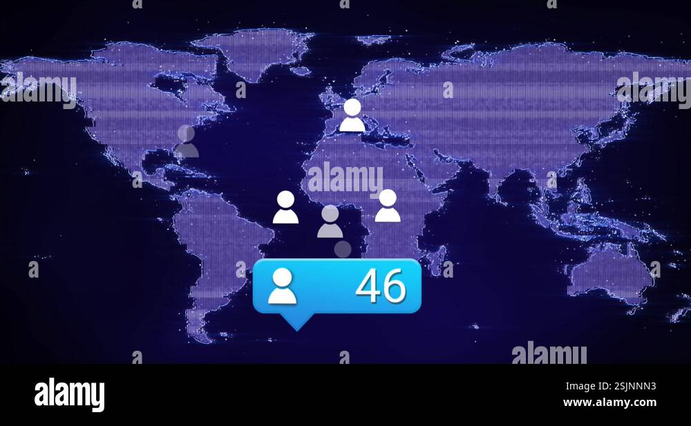 Animation of changing numbers in message box and profile icons against map in Stock Video ...