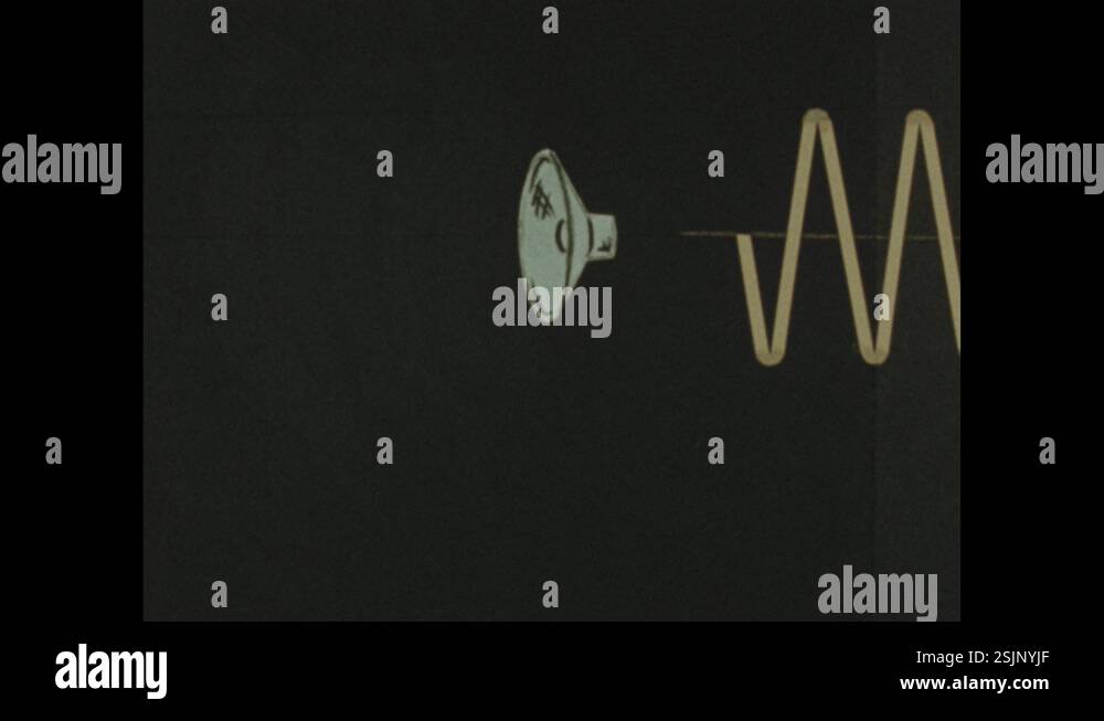 1950s: Animated sine waves emit from oscillator, amplifiers and ...