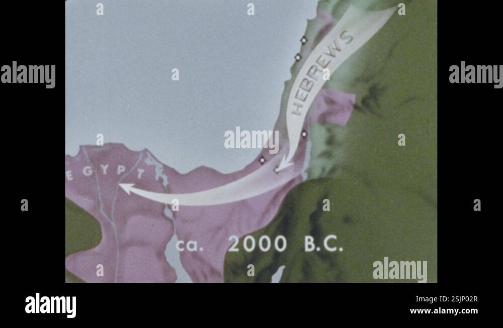 1960s: Map of Hebrews moving into Egypt circa 2000 BC. Hieroglyphic ...