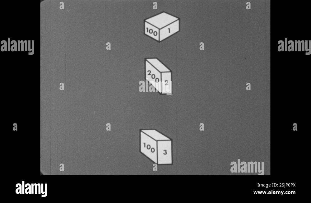 1960s: Intertitle shows three cuboids with number labels. Two shapes ...