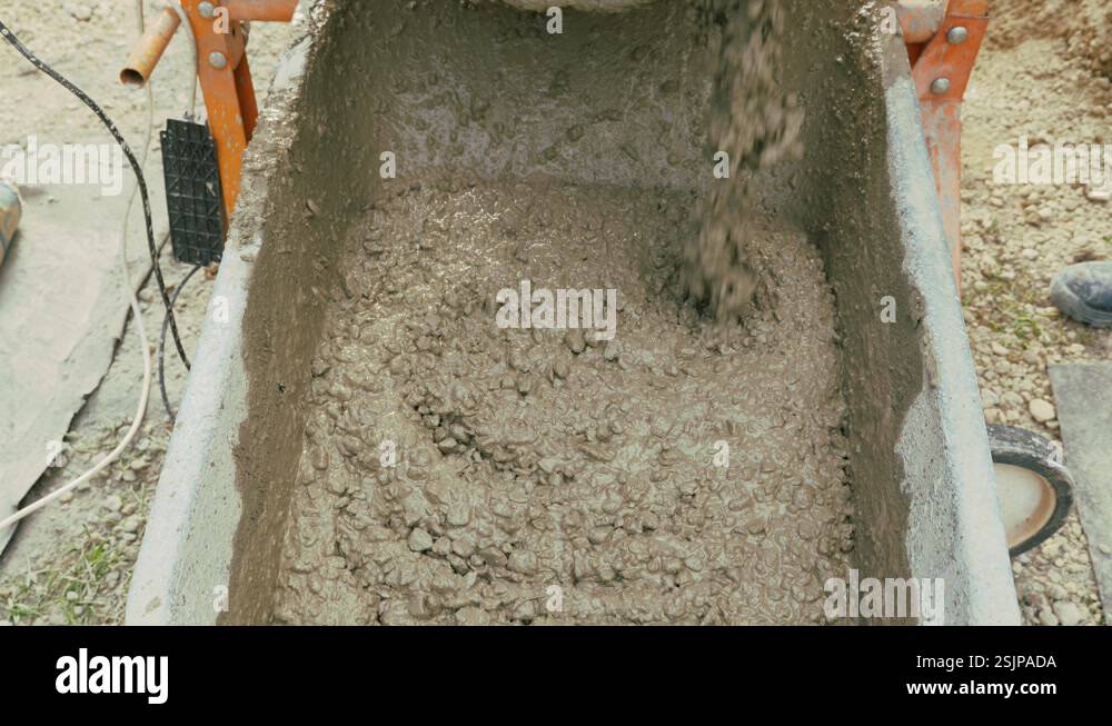 Working process of mixing concrete for the foundation of a private ...