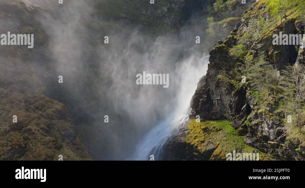 Drone reveal powerful misty glacial melt waterfall in western Norway ...