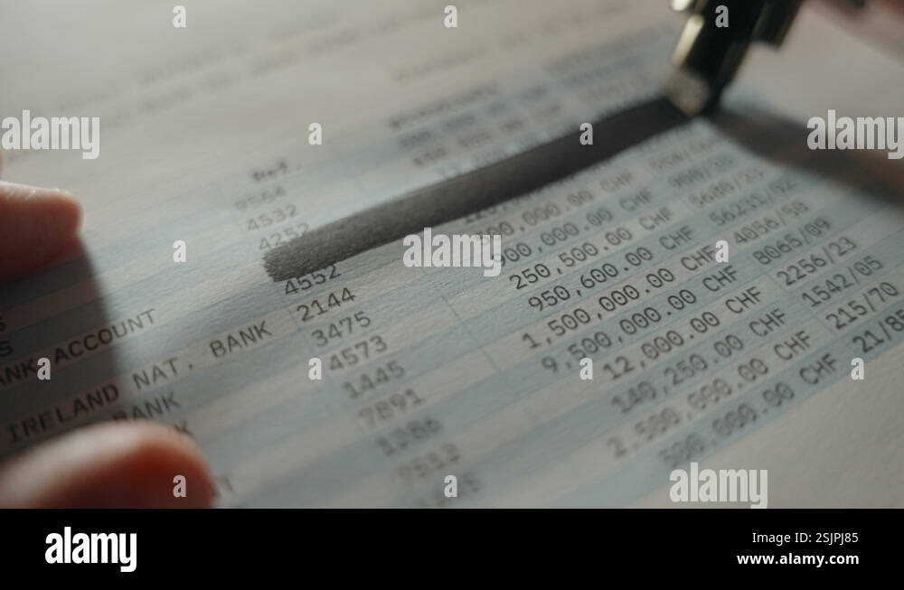 Hand uses black marker to redact parts of official bank account ...