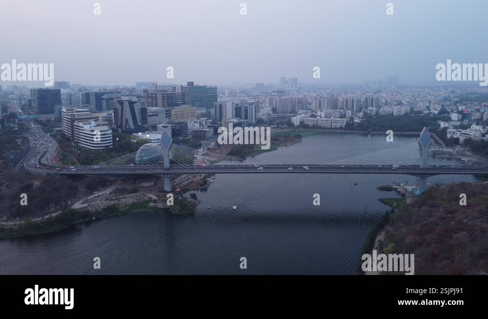 World's largest Durgam Cheruvu Cable Bridge on the Durgam Cheruvu Lake ...
