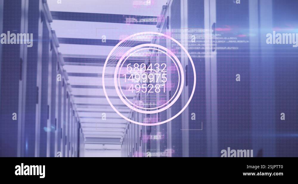 Animation of changing numbers over round scanners and dna structure ...