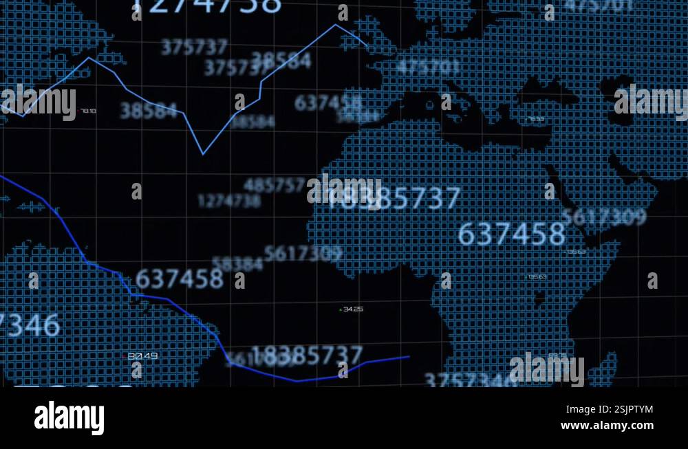 Animation of changing numbers and statistical data processing against world map Stock Video ...