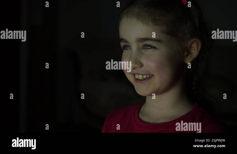 Child Watching TV, Close up Face of Little Girl, Kid Eyes. Portrait ...