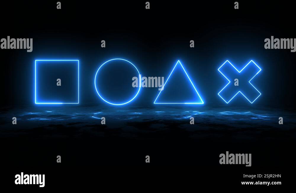 Neon shapes square circle triangle cross with neon light effect, geometric shape Stock Video ...