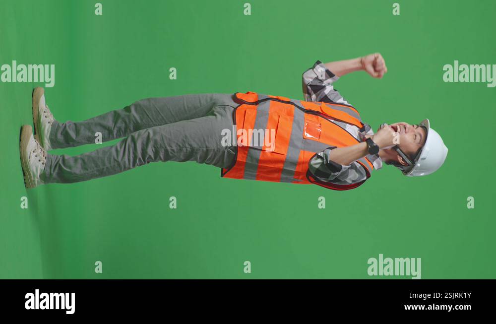 Full Body Side View Of Asian Male Engineer With Safety Helmet Screaming ...