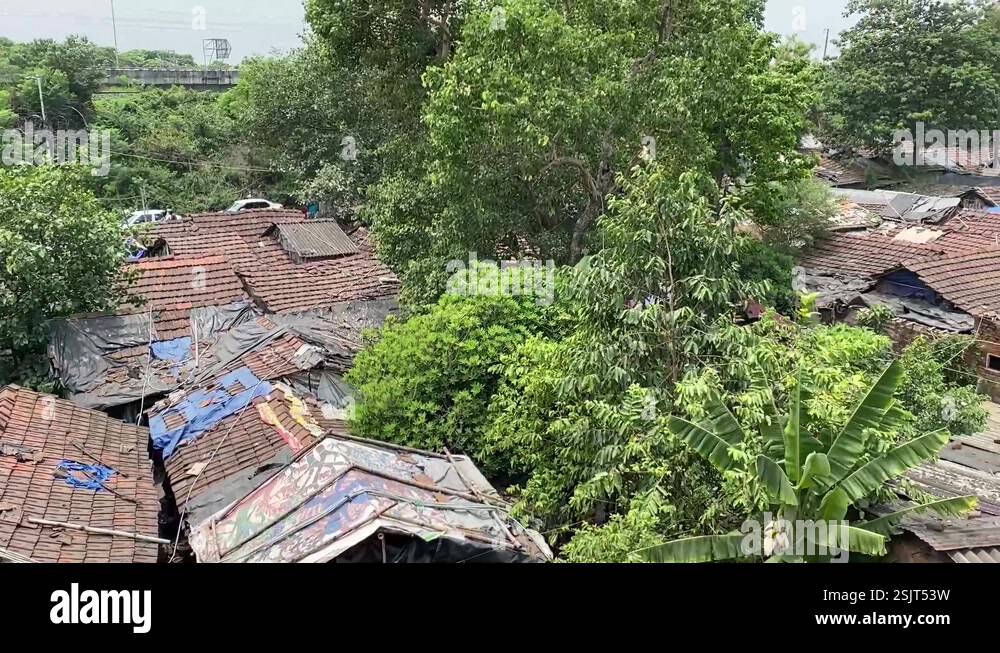 Rows of house in slums with traditional tile roofs made with clay tiles ...