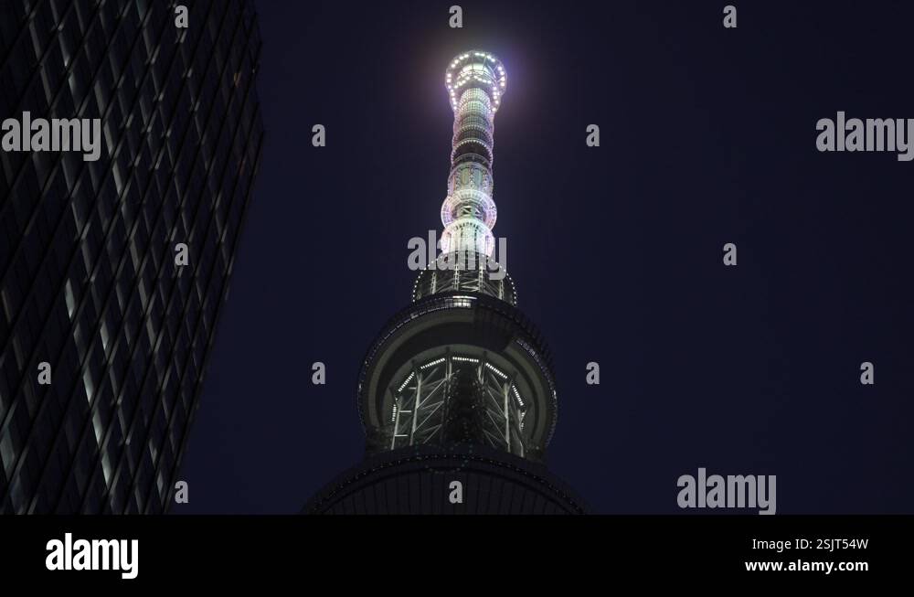 Tokyo skytree futuristic tower building illuminated with colours at ...
