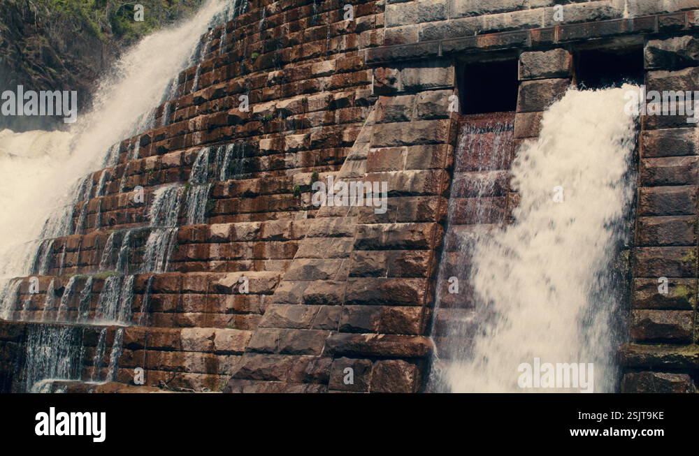 water falling down stepped spillway at the bottom of New Croton Dam ...