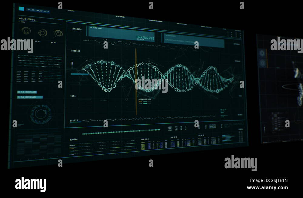 Nucleic acid double helix at Medical DNA Analysis is shown on computer ...