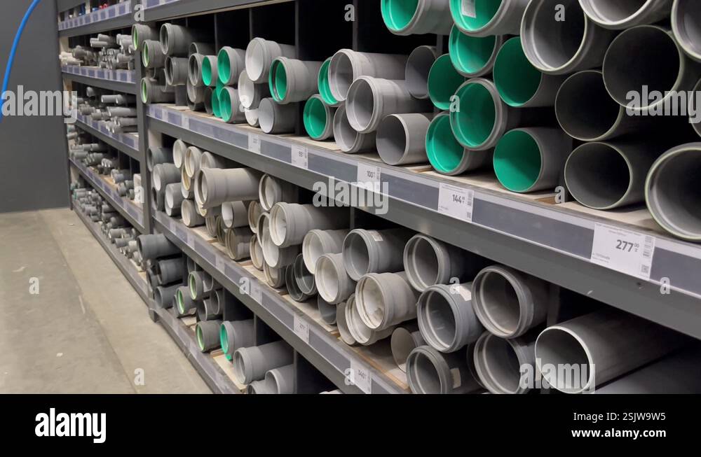 PVC pipes for drainage and sewerage. Gray PVC pipe Stock Video Footage ...