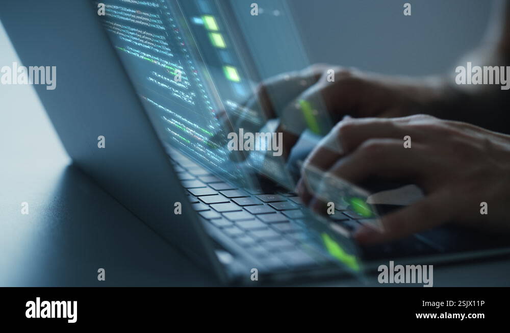 Layered VFX Digitalization Visualization of Typing on Laptop Stock ...