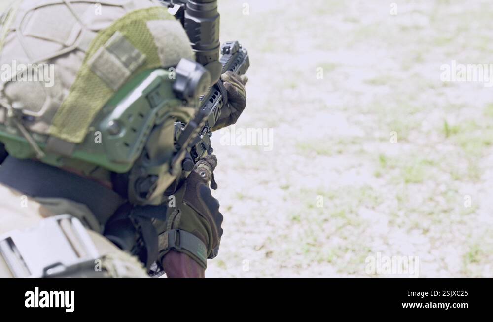 Army soldier military holding rifle safety helmet Stock Videos ...