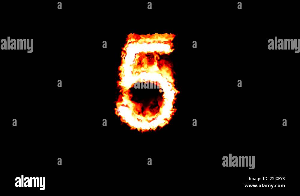 Number 5 with fire effect on plain black background Stock Video Footage ...