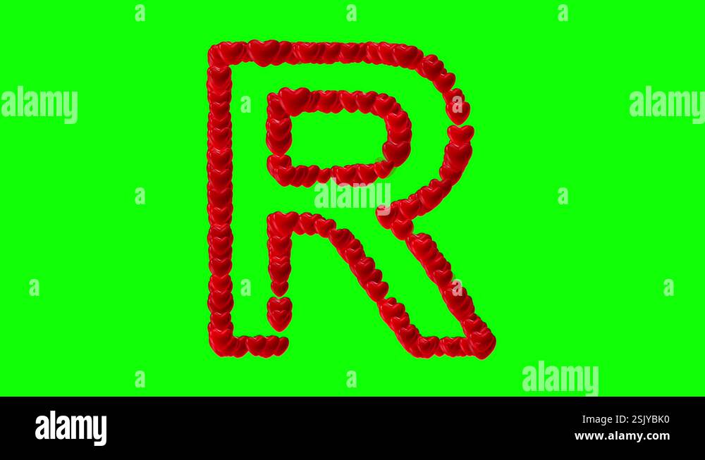 English alphabet R with red hearts green screen background Stock Video ...