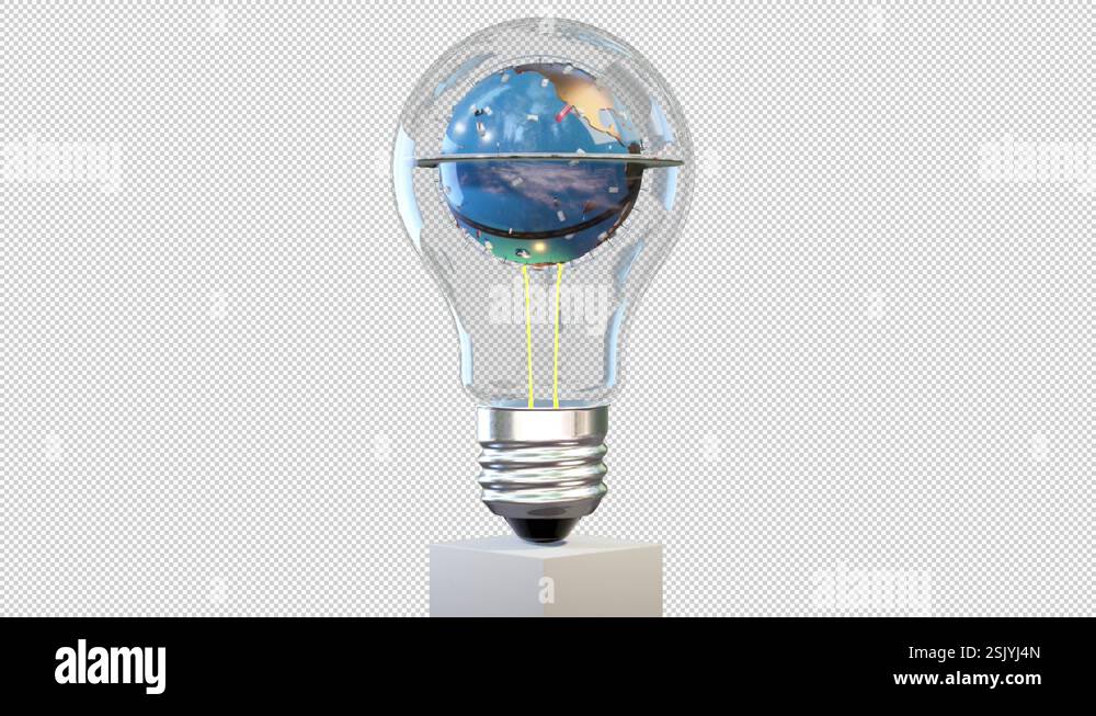 3D traffic Earth revolving inside of a classic lightbulb, loop, Alpha ...