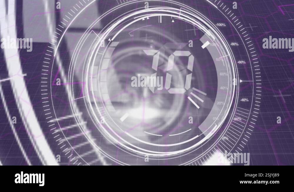 Animation of changing numbers in circles over lens flares against grid pattern Stock Video ...