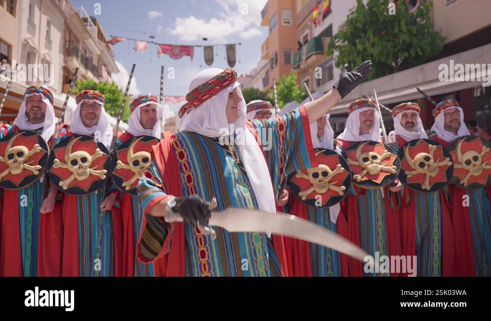 Man with sword in Moors and Christians parade in Ibi, Alicante, Spain ...