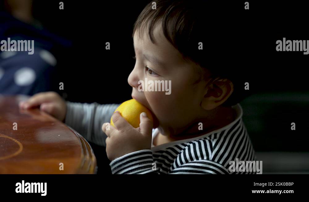 Adorable 8 Month Old Bengali Baby Biting Into Orange Standing Up With ...