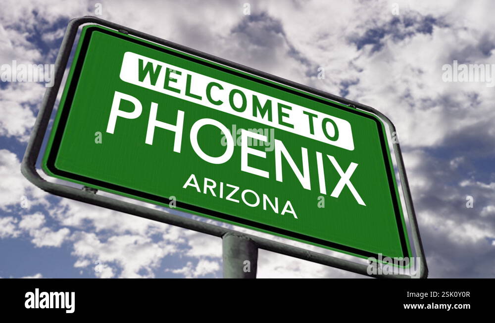 Welcome to Phoenix Arizona, USA City Road Sign, Realistic 3d Animation ...