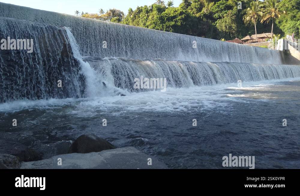 Wide Large Dam Water Waterfalls Flow in Klungkung Bali Indonesia ...