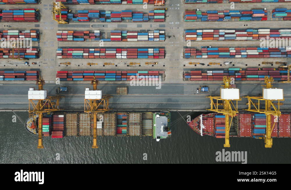 Strategic Logistics Hub: Aerial Top-Down View of Import-Export Port ...
