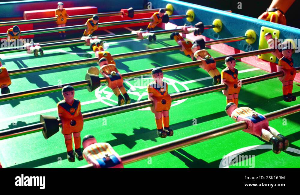 Close-up of a miniature soccer field, a typical game in Mexico with the ...