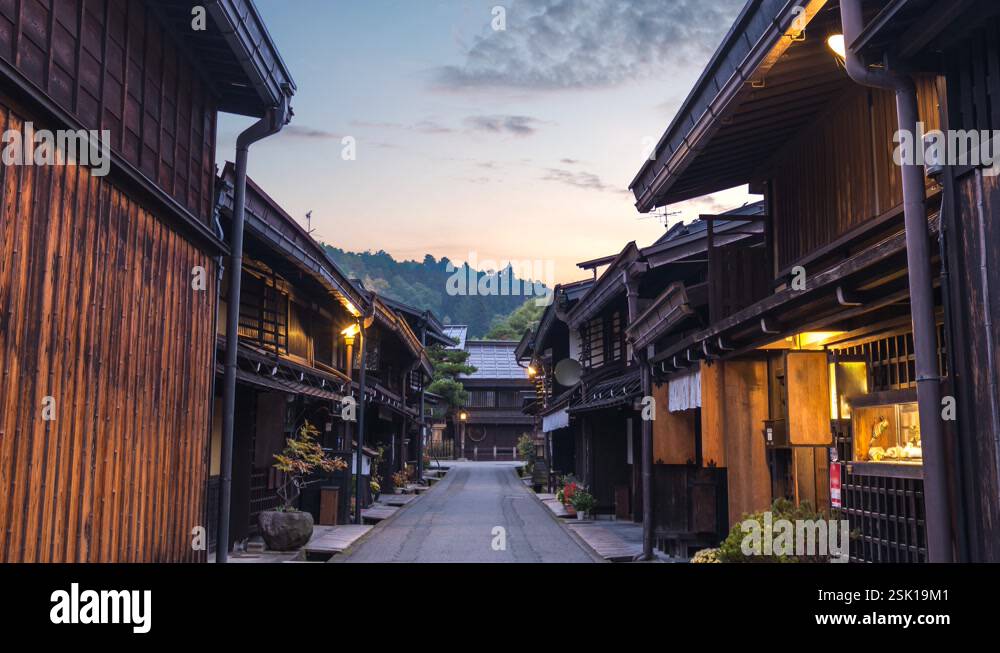 Takayama Gifu Japan night to day time lapse at old town Sannomachi ...