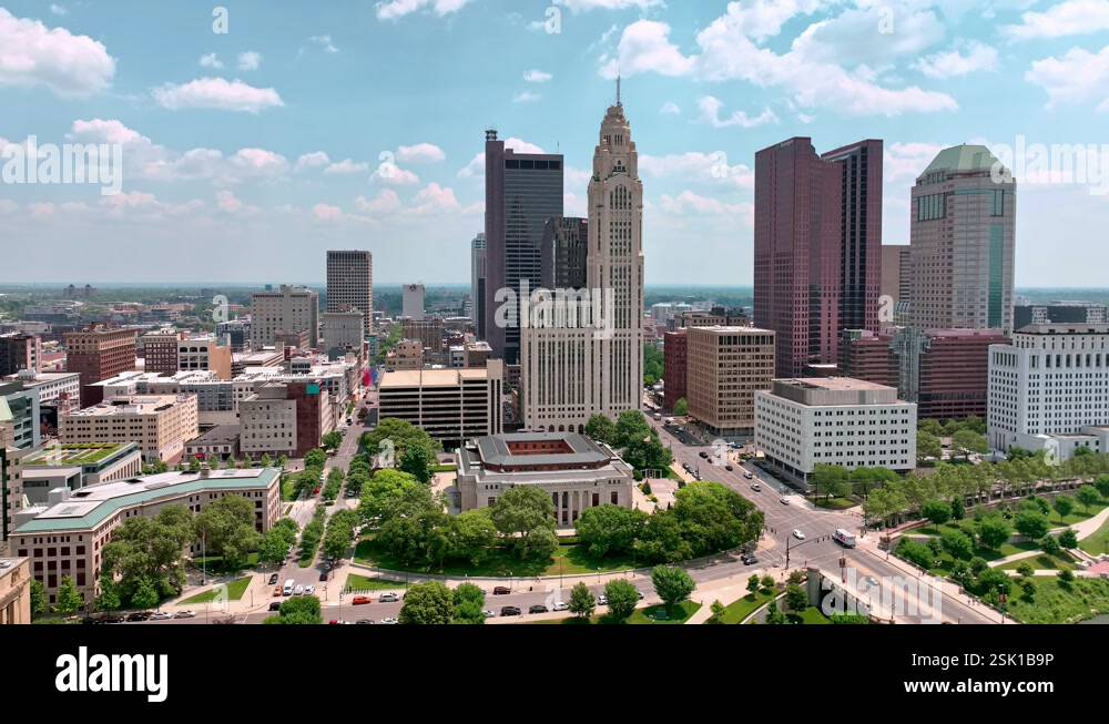 Columbus Ohio downtown with Scioto River - aerial view from above ...
