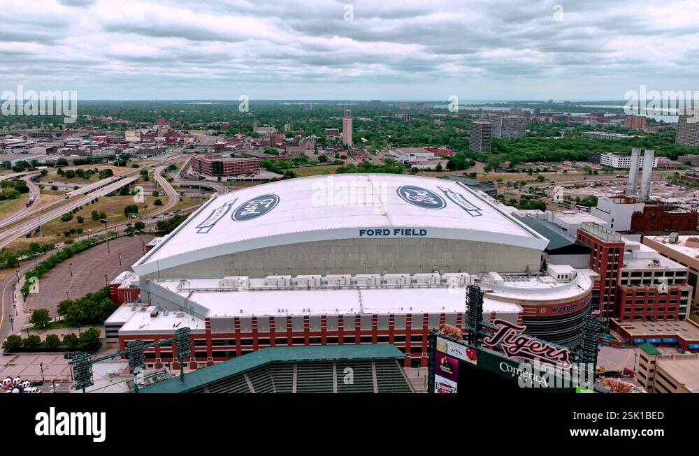 Ford Field stadium in Detroit from above - DETROIT, UNITED STATES ...