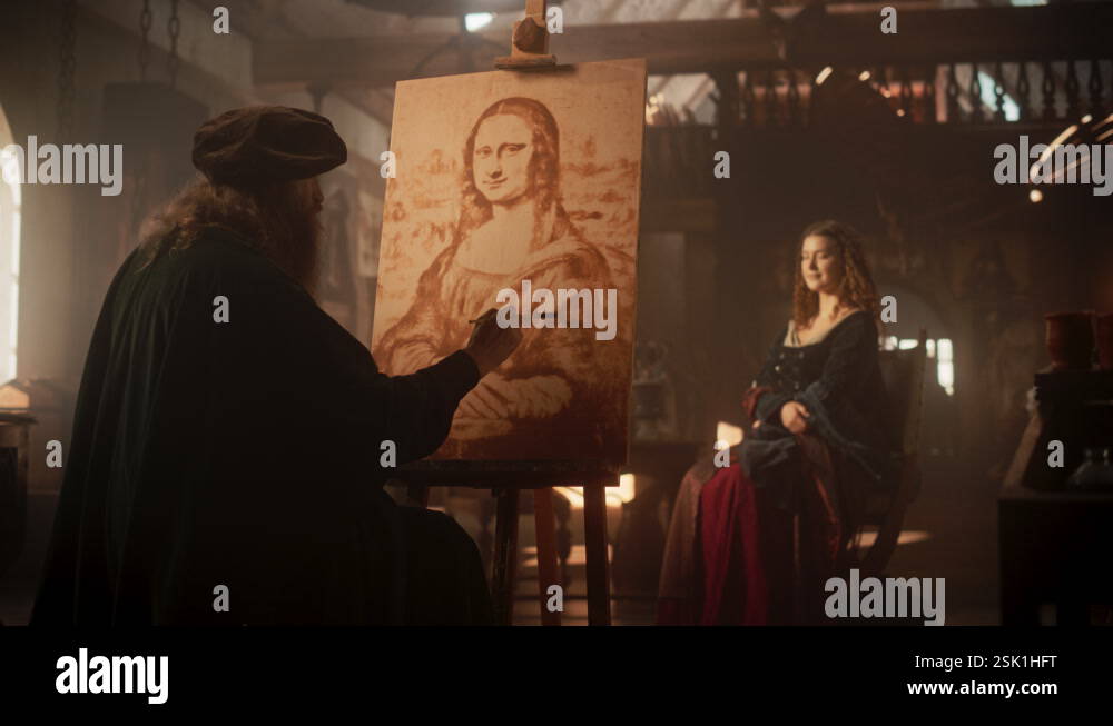 Da Vinci Painting the Mona Lisa in his Workshop Stock Video Footage - Alamy