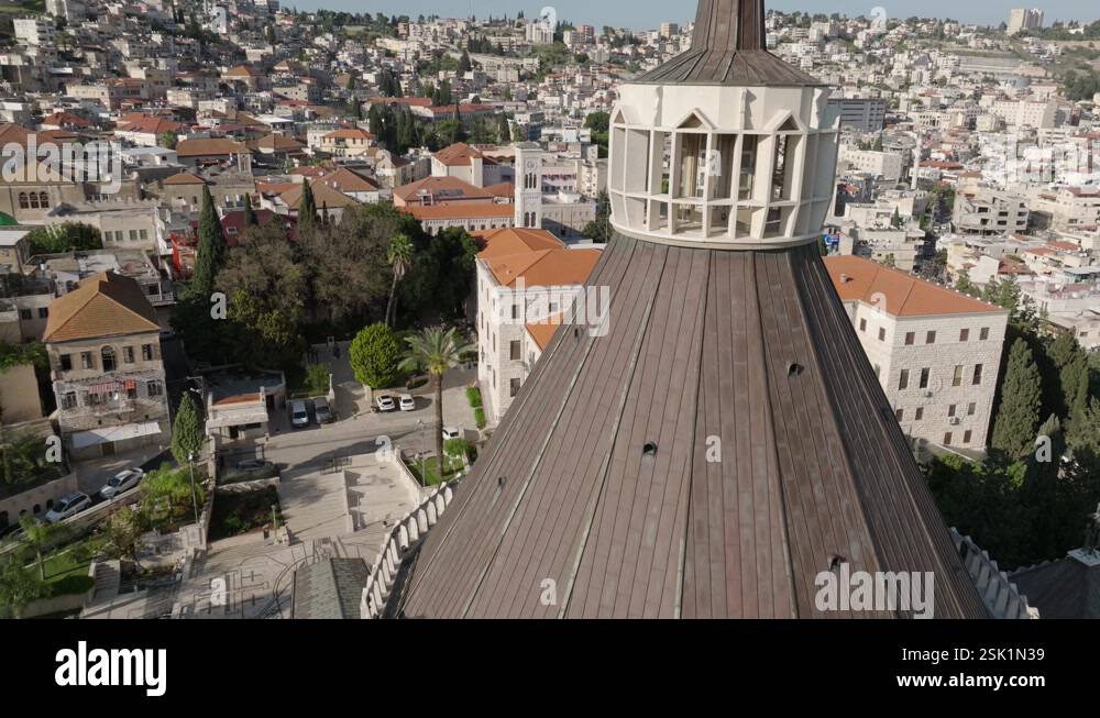 Flyby: multi-sided dome on Church of the Annunciation in Nazareth, ISR ...