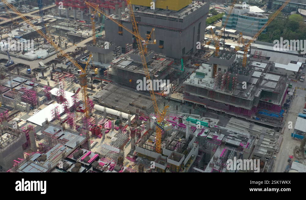 bangkok city central area mega construction yard aerial topdown 4k ...