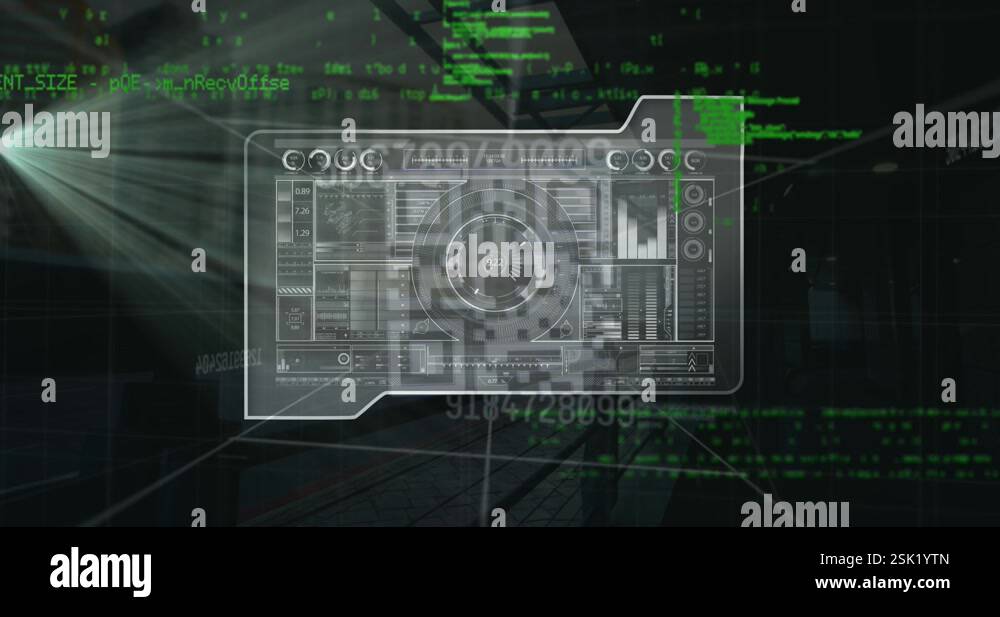 Animation of interface with data processing on folder icon and light spot agains Stock Video ...