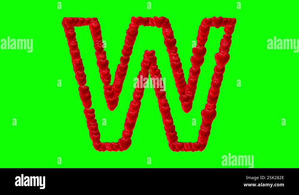 English alphabet W with red hearts green screen motion graphics Stock ...