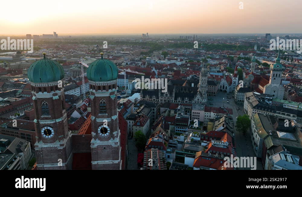 Aerial view of Munich City at sunrise. Munich skyline panoramic ...