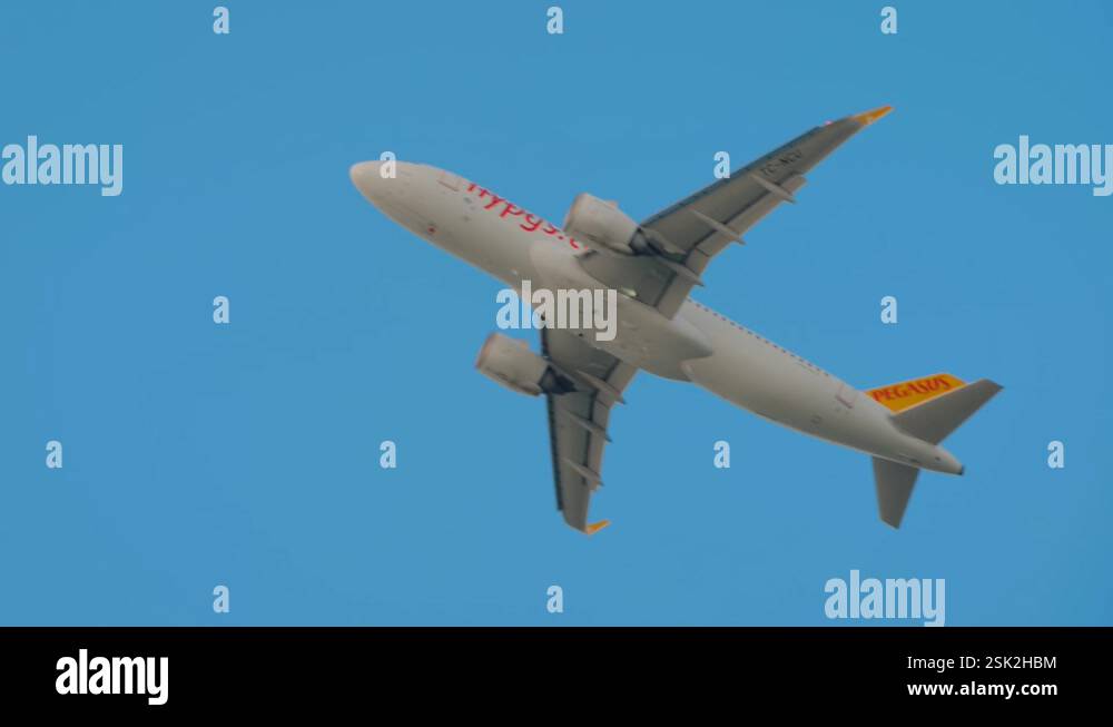 Airplane, airliner is taking off and flying in the blue sky: slow ...