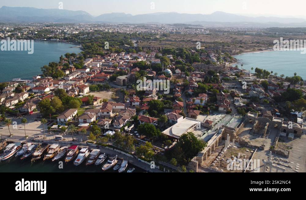 Awesome aerial view of Side's peninsula, Turkey Stock Video Footage - Alamy