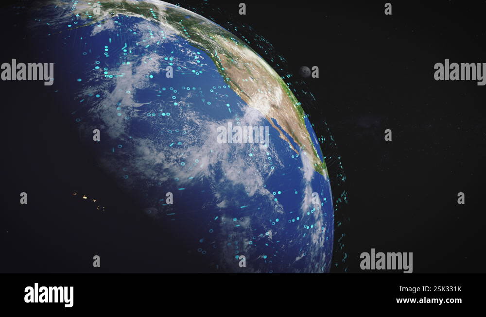 Planet Earth from space. Visual effects on digital layer above surface ...
