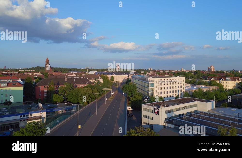 Historic school building, freeway Berlin city. Lovely aerial view ...