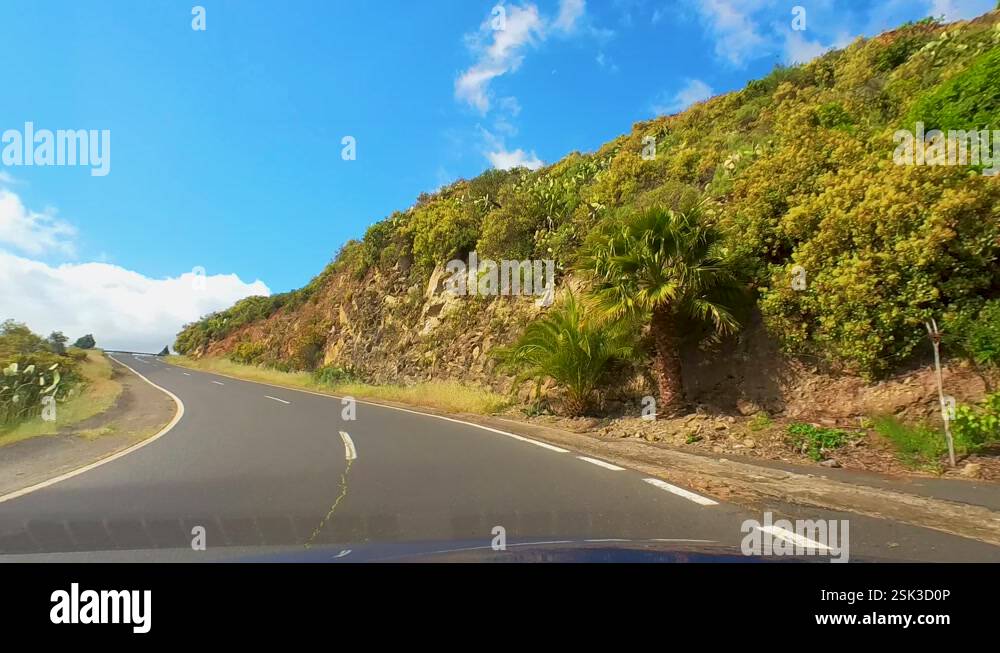 Scenic Drive Up The Mountain On A Curvy Road, Driver Point Of View ...