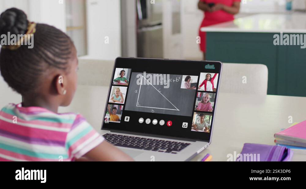 Composition of african american girl on laptop online learning with ...